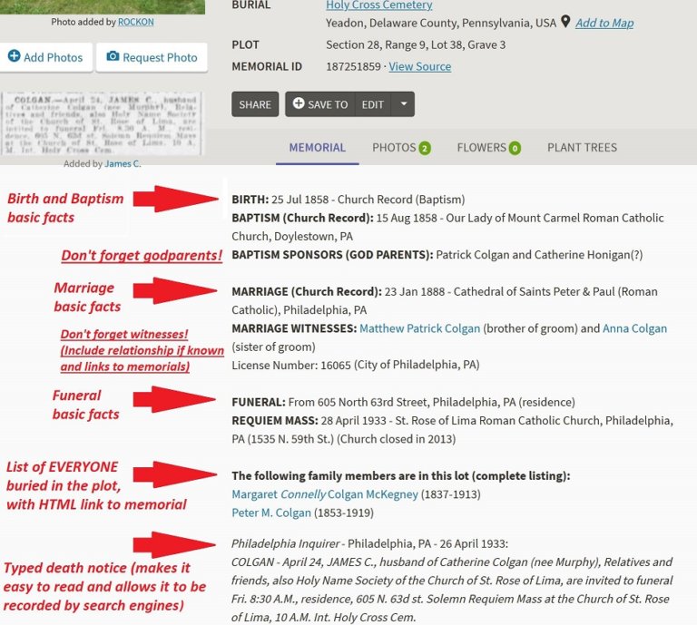 Ideas for FindAGrave Memorial Content and Tutorial on Adding Links and Text Formatting ...